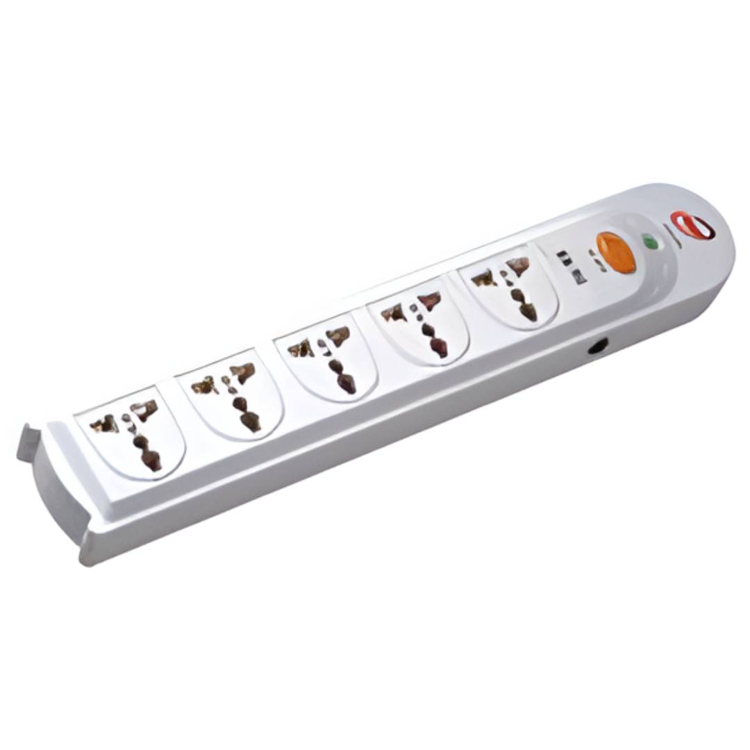 European Schuko Round pin 5-outlet power strip with 72 Joules Surge Protector - Overseas Converter